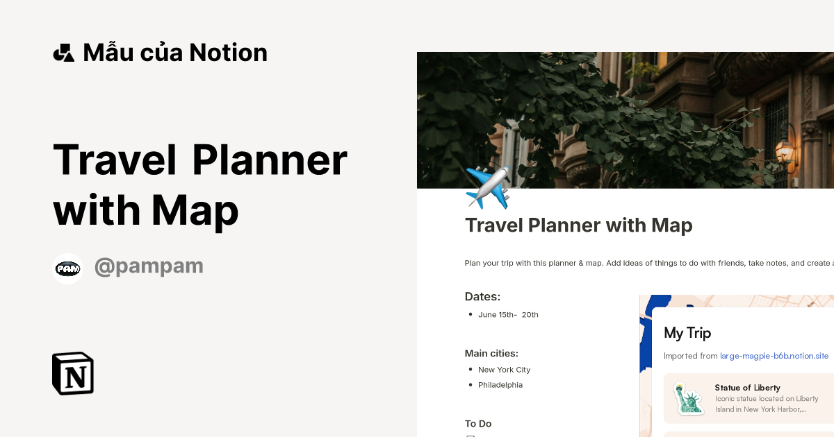 Mẫu Travel Planner with Map | Thị trường Notion