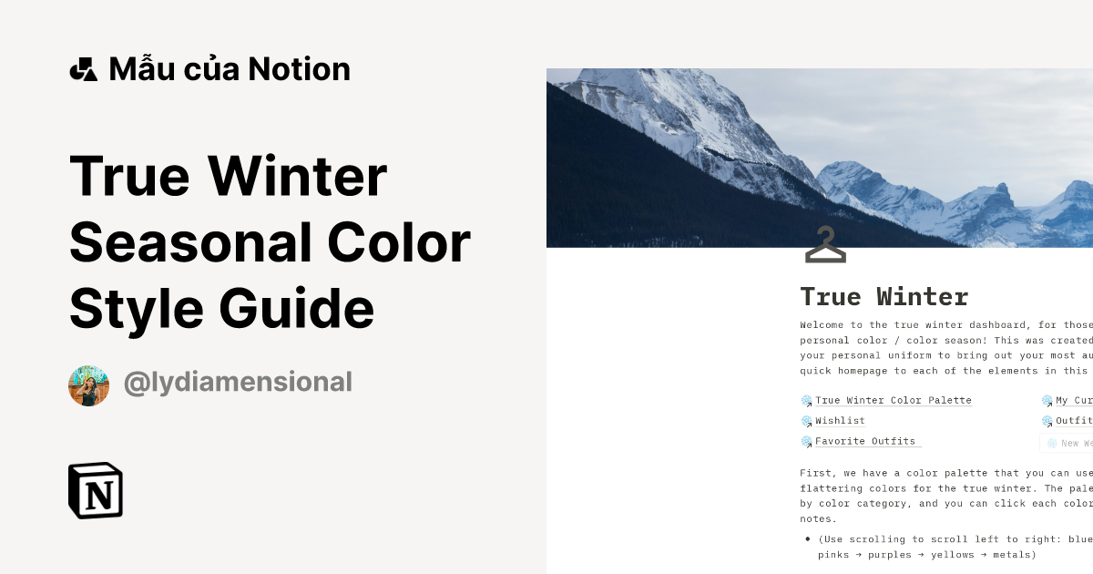 True Winter Seasonal Color Style Guide Mẫu do Lydia tạo | Thị trường Notion