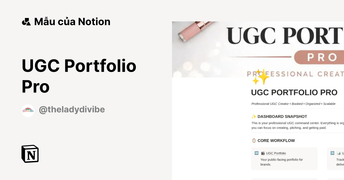 UGC Portfolio Pro Mẫu do The Lady Di Vibe tạo | Thị trường Notion