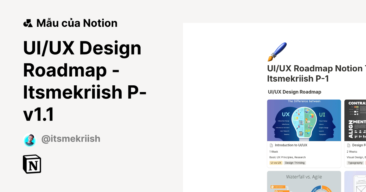 UI/UX Design Roadmap - Itsmekriish P-v1.1 Mẫu do ItsmeKriish tạo | Thị trường Notion