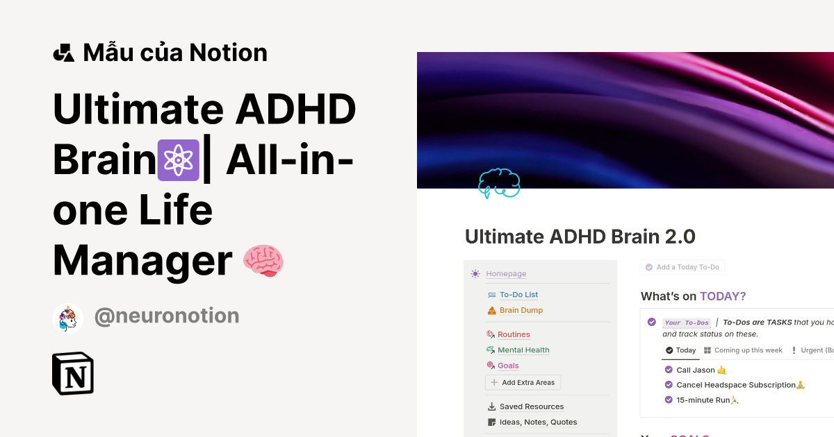 Ultimate ADHD Brain⚛️| All-in-one Life Manager 🧠 Mẫu do Neuro Notion ...
