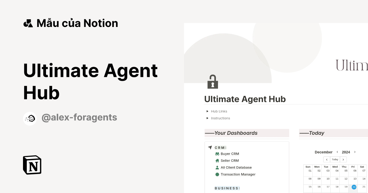 Ultimate Agent Hub Mẫu do Alex & Pumpkin tạo | Thị trường Notion