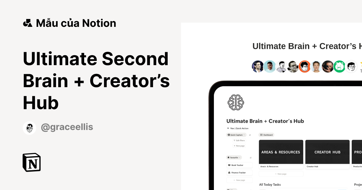 Mẫu Ultimate Second Brain + Creator’s Hub | Thị trường Notion