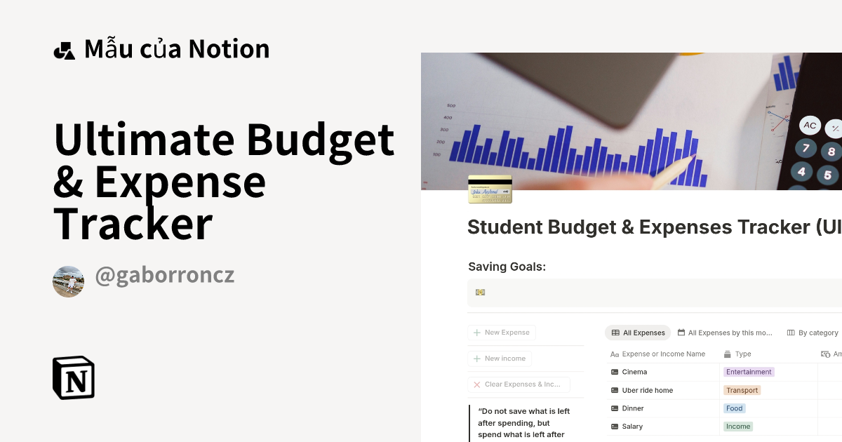 Mẫu Ultimate Budget & Expense Tracker | Thị trường Notion