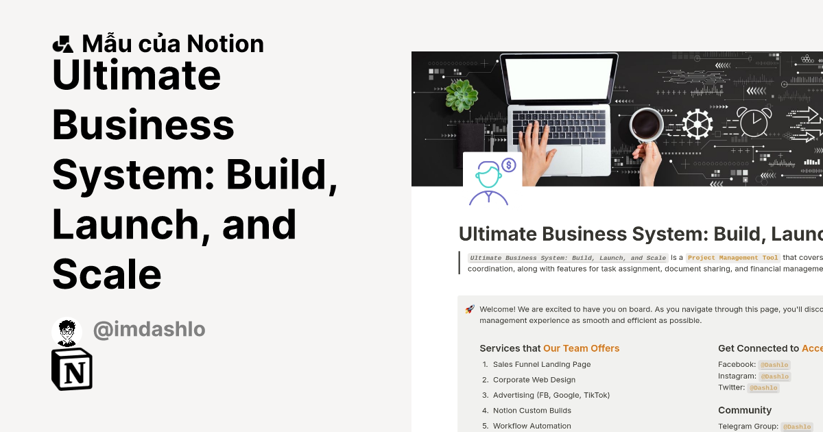 Mẫu Ultimate Business System: Build, Launch, and Scale | Thị trường Notion