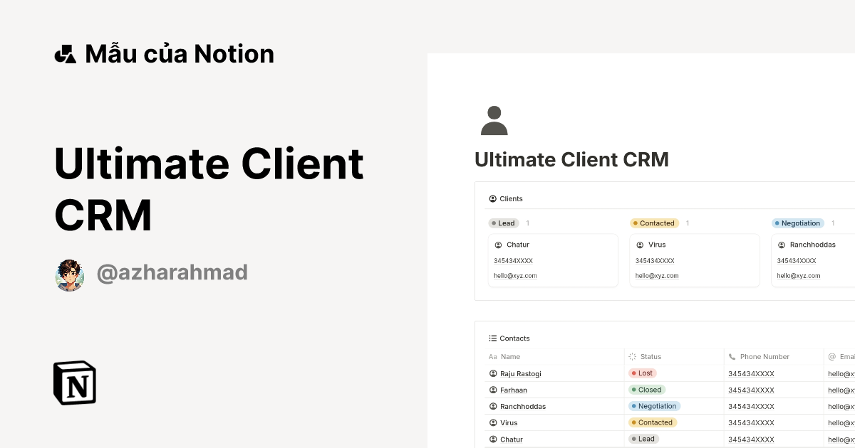 Mẫu Ultimate Client CRM | Thị trường Notion
