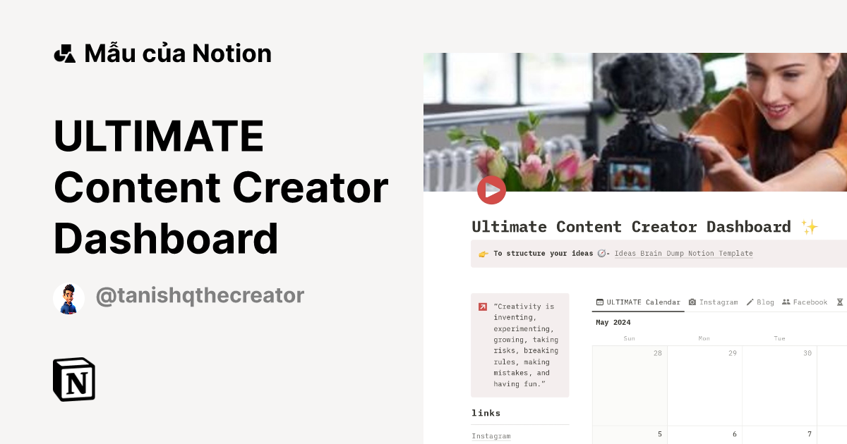 ULTIMATE Content Creator Dashboard Mẫu do TanishqTheCreator tạo | Thị trường Notion