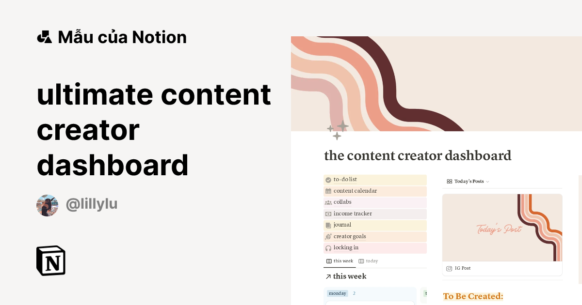 Mẫu ultimate content creator dashboard | Thị trường Notion