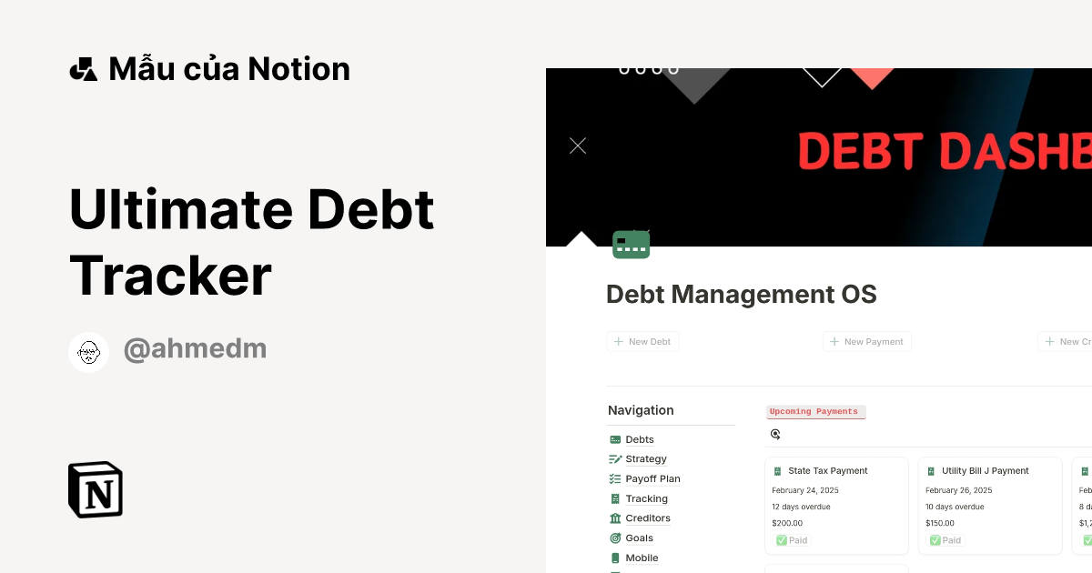 Mẫu Ultimate Debt Tracker | Thị trường Notion