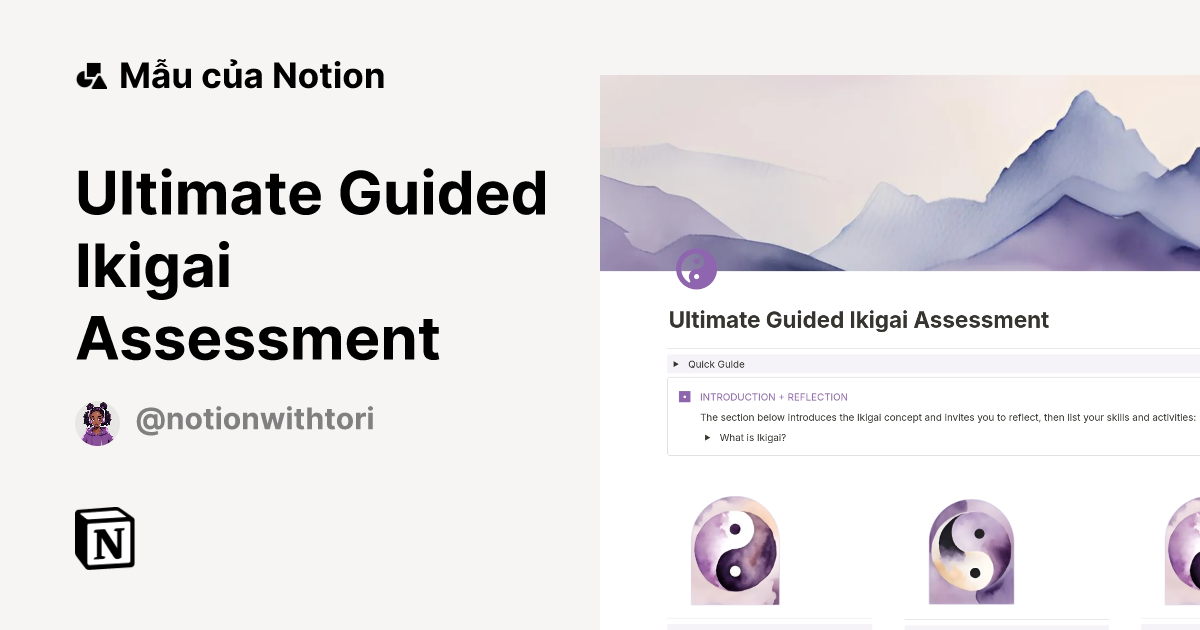 Ultimate Guided Ikigai Assessment Mẫu do Tori tạo | Thị trường Notion