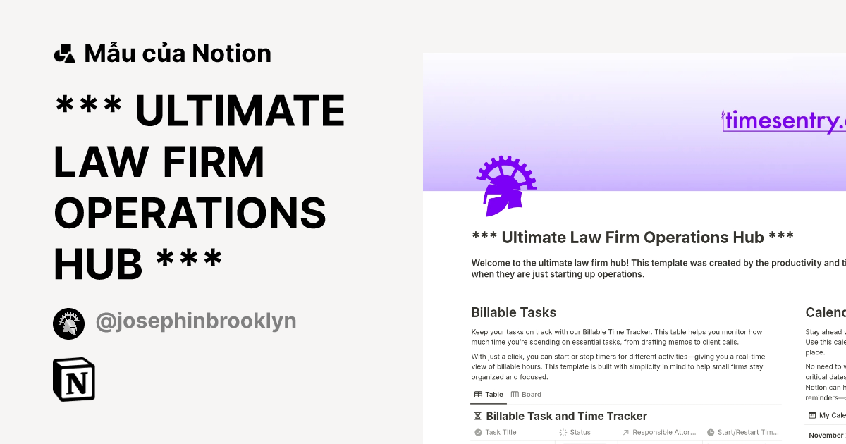 Mẫu *** ULTIMATE LAW FIRM OPERATIONS HUB *** | Thị trường Notion