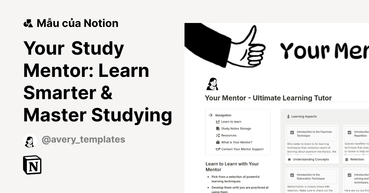 Mẫu Your Study Mentor: Learn Smarter & Master Studying | Thị trường Notion