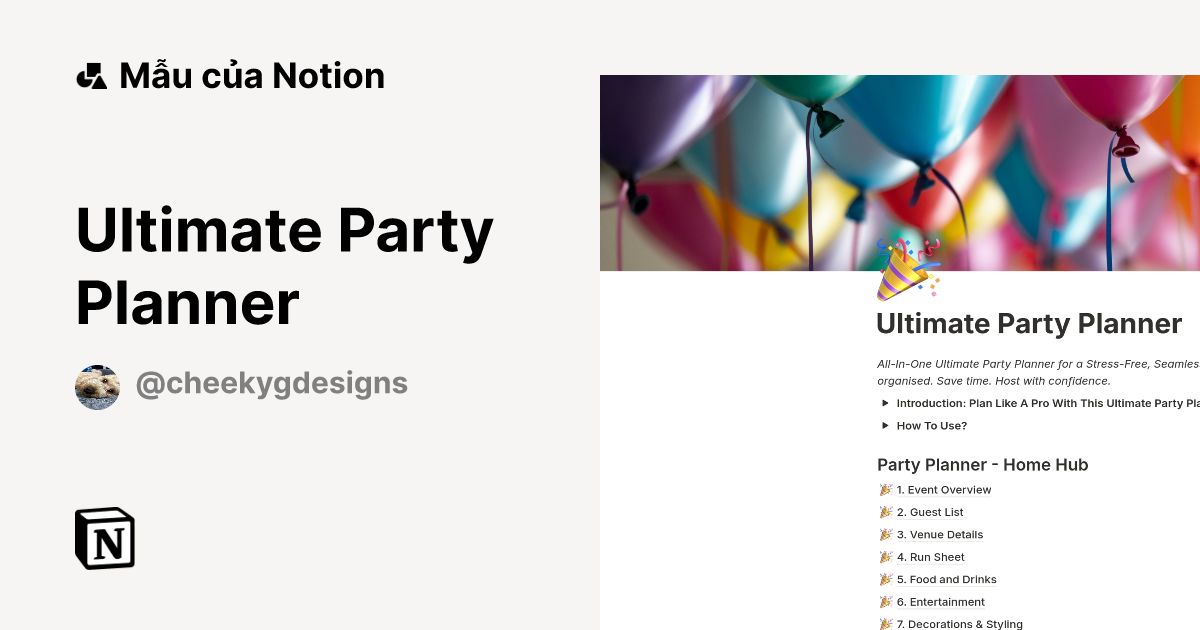 Mẫu Ultimate Party Planner | Thị trường Notion