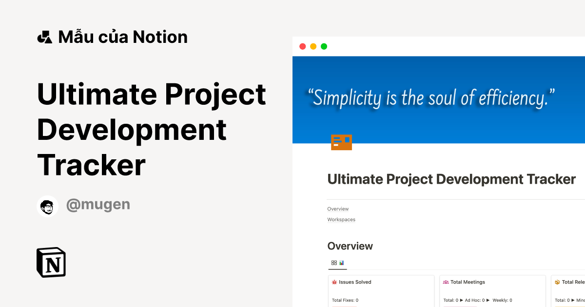 Ultimate Project Development Tracker Mẫu do Mugen tạo | Thị trường Notion