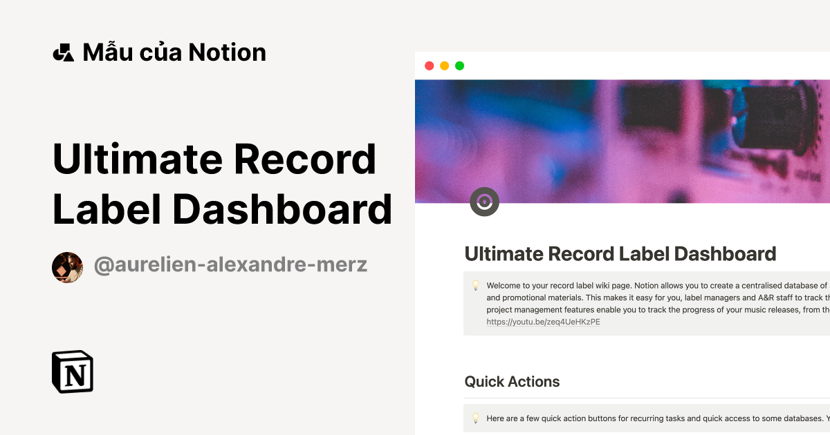 Mẫu Ultimate Record Label Dashboard | Thị trường Notion