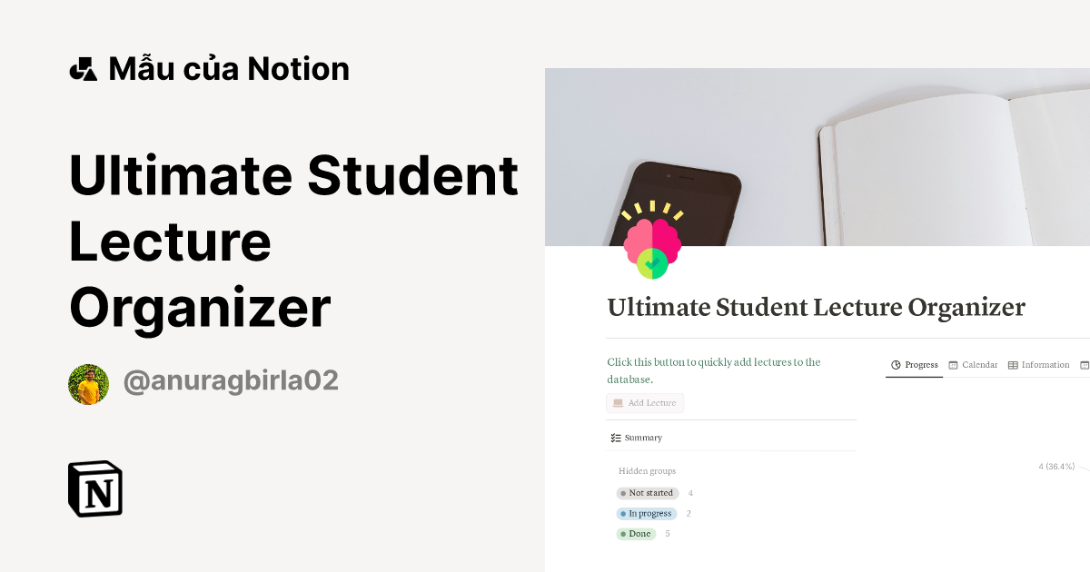 Ultimate Student Lecture Organizer Mẫu do Anurag tạo | Thị trường Notion