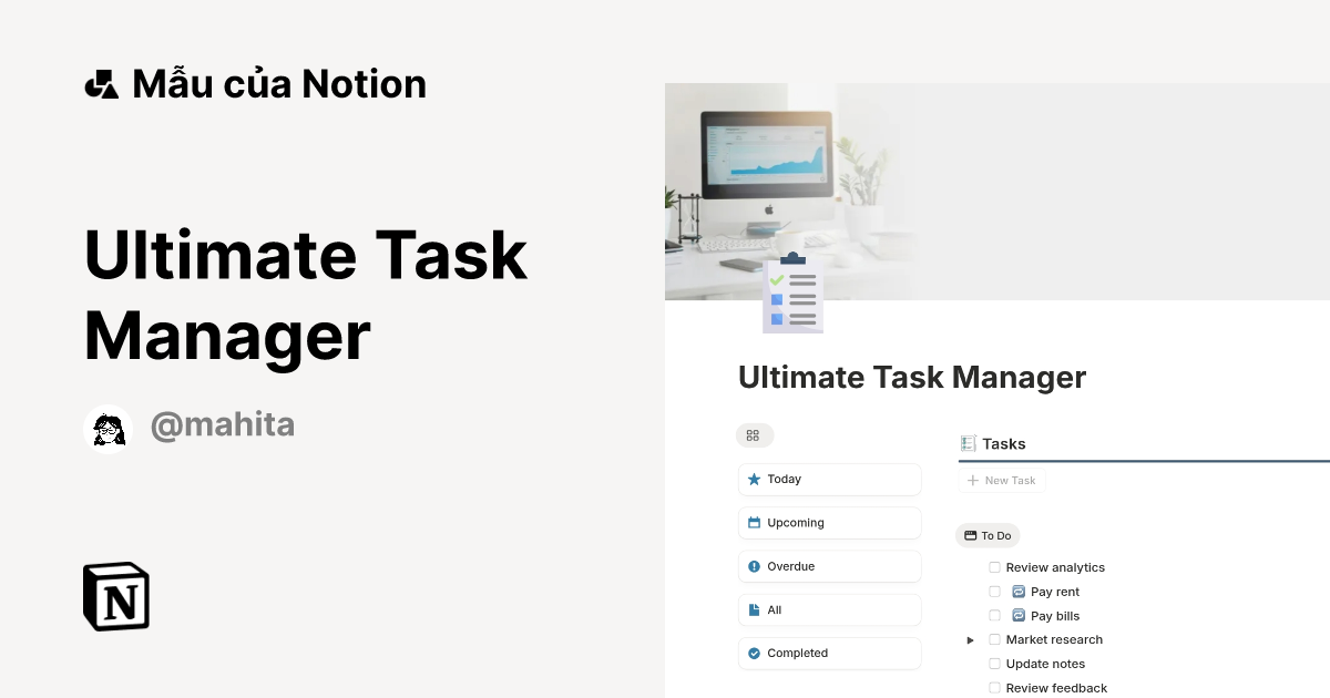 Mẫu Ultimate Task Manager | Thị trường Notion