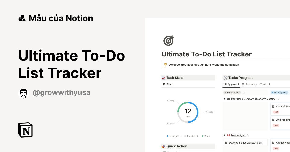 Ultimate To-Do List Tracker Mẫu do Grow with Yusa tạo | Thị trường Notion