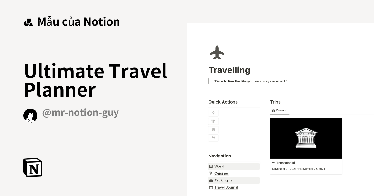 Ultimate Travel Planner Mẫu do Mr Notion Guy tạo | Thị trường Notion