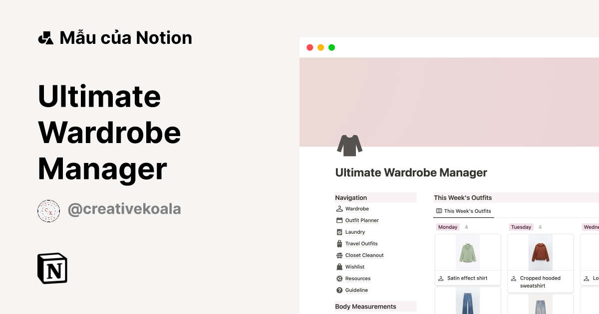 Mẫu Ultimate Wardrobe Manager | Thị trường Notion