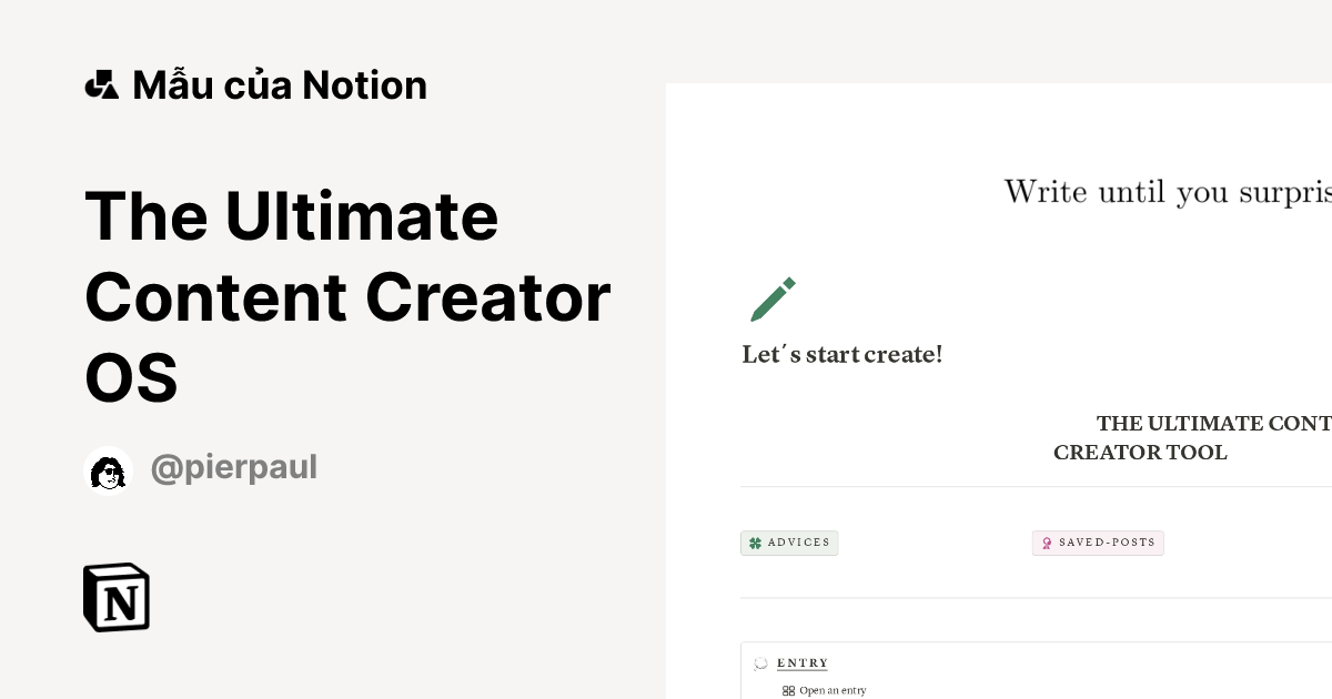 The Ultimate Content Creator OS Mẫu do Pier Paul tạo | Thị trường Notion