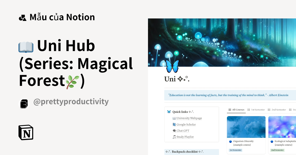 Mẫu 📖 Uni Hub (Series: Magical Forest🌿) | Thị trường Notion