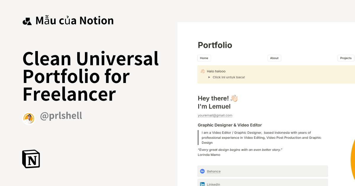 Clean Universal Portfolio for Freelancer Mẫu do prlshell tạo | Thị ...