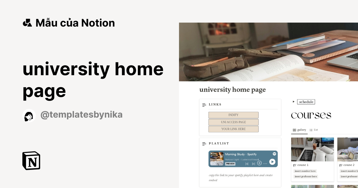 Mẫu university home page | Thị trường Notion