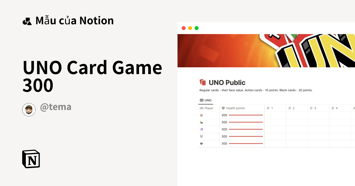 Mẫu UNO Card Game 300 | Thị trường Notion