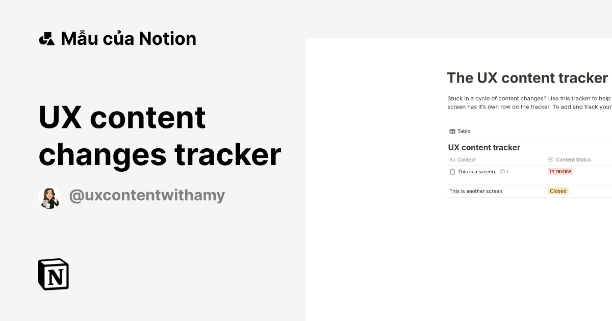 Mẫu UX content changes tracker | Thị trường Notion