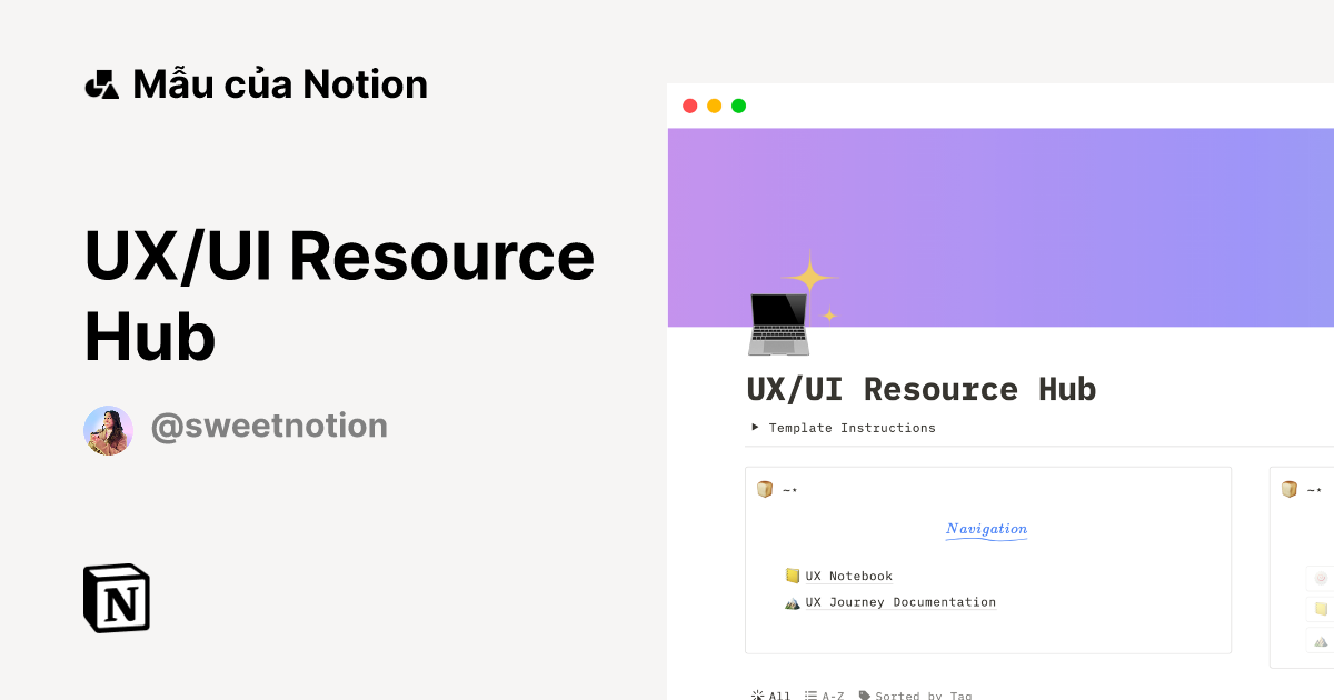 Mẫu UX/UI Resource Hub | Thị trường Notion
