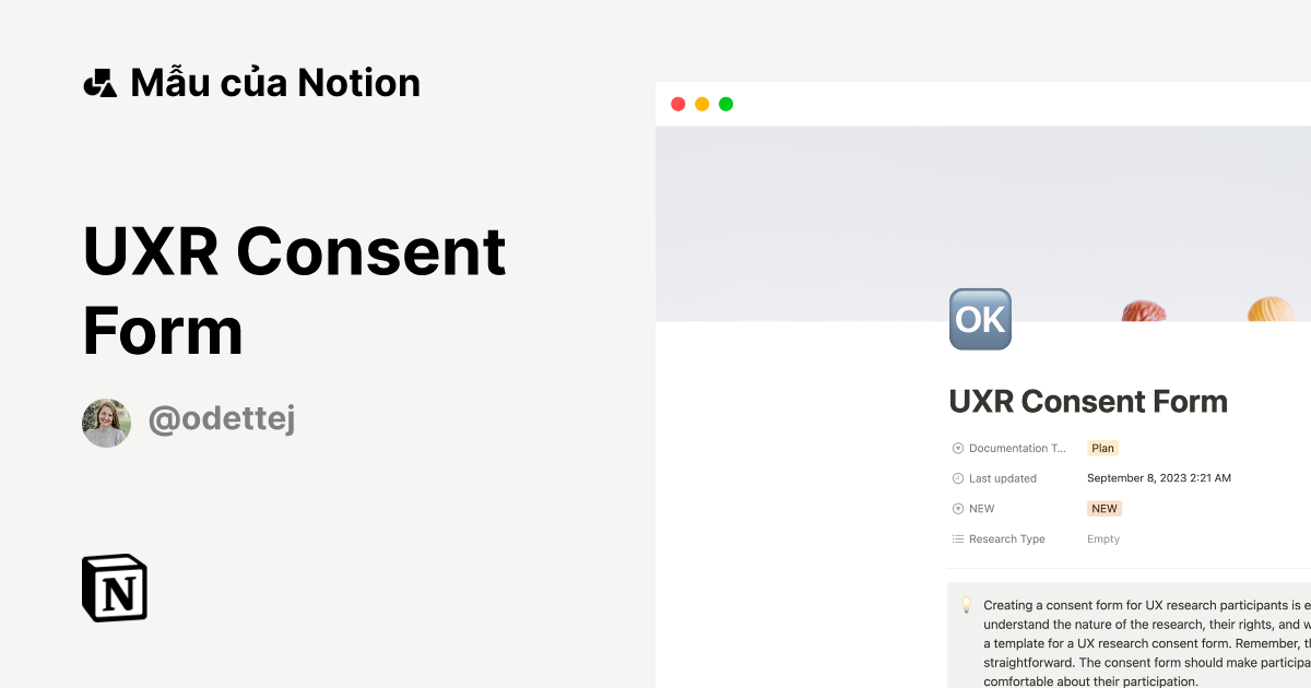 Mẫu UXR Consent Form | Thị trường Notion