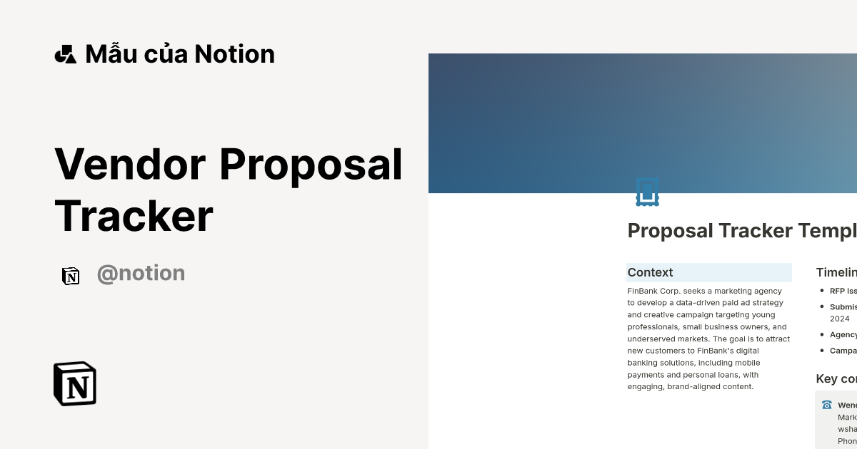 Vendor Proposal Tracker Mẫu do Notion tạo | Thị trường Notion