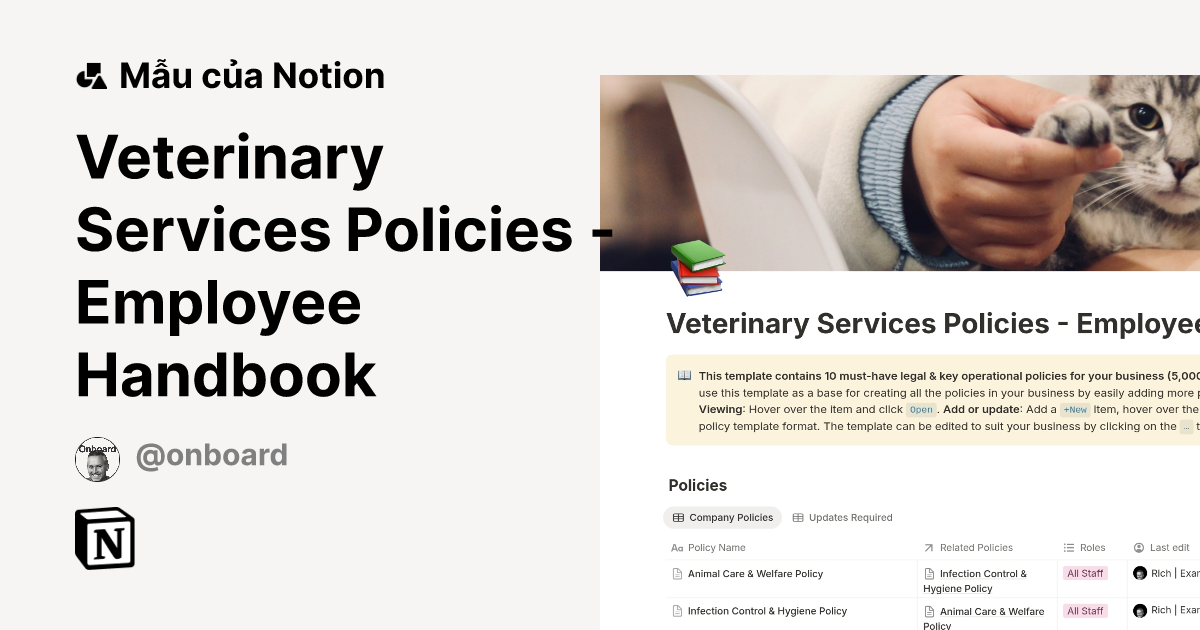 Mẫu Veterinary Services Policies - Employee Handbook | Thị trường Notion
