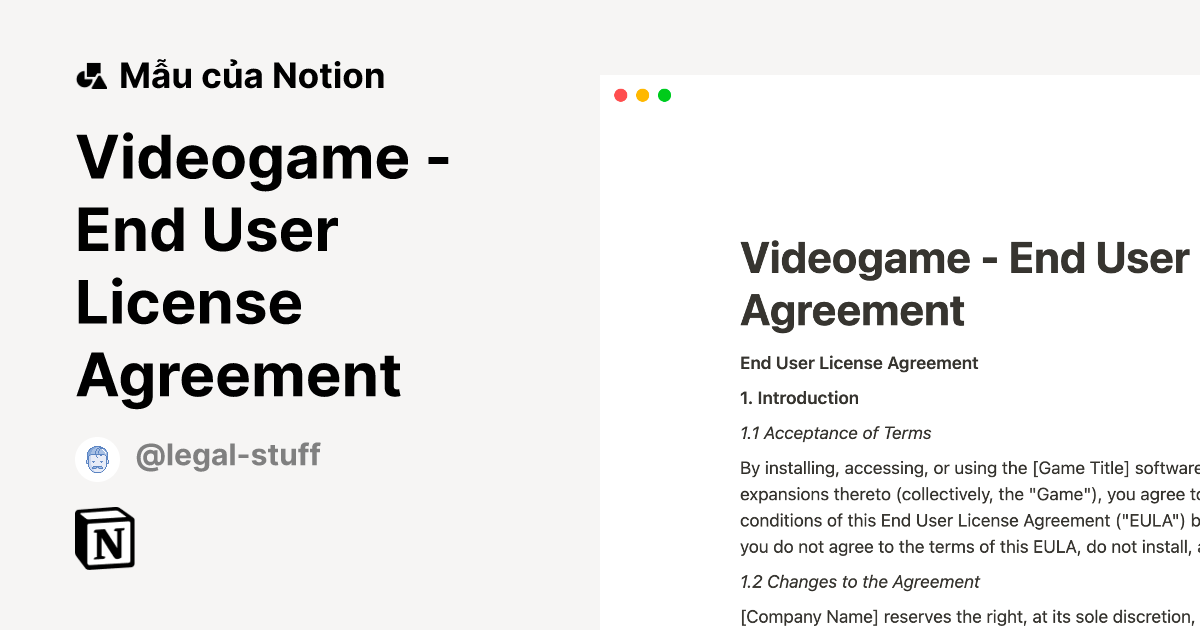 Videogame - End User License Agreement Mẫu do Legal Stuff tạo | Thị trường Notion