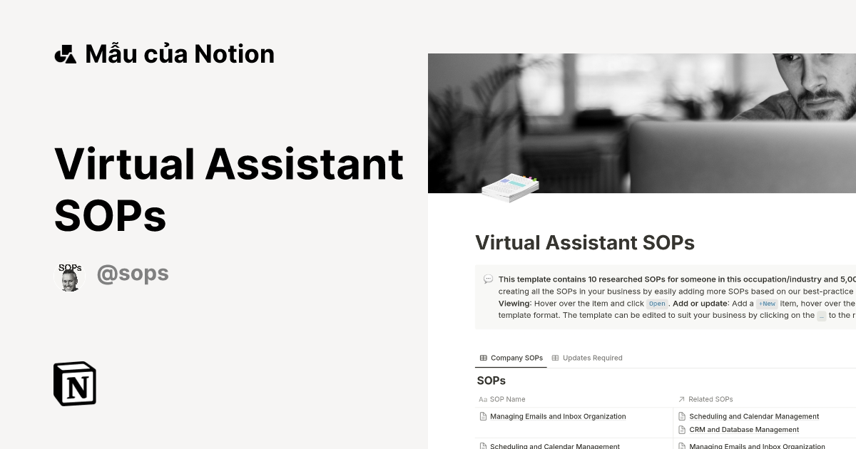 Mẫu Virtual Assistant SOPs | Thị trường Notion
