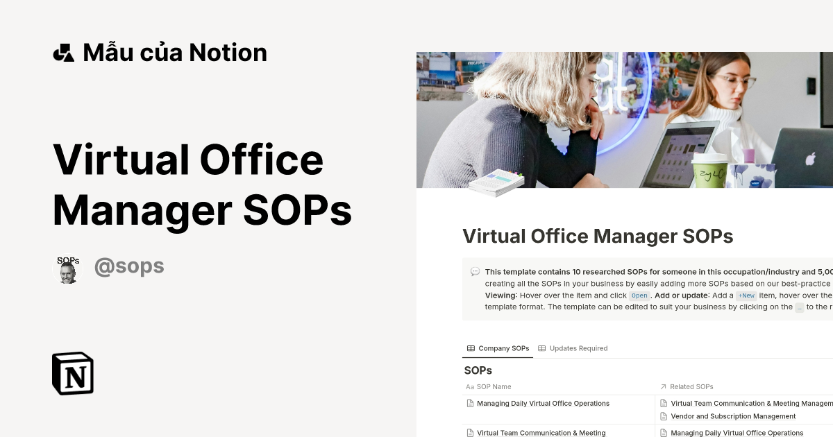 Mẫu Virtual Office Manager SOPs | Thị trường Notion