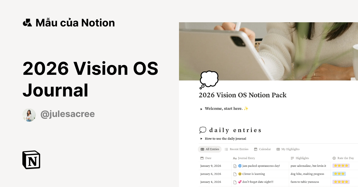 Mẫu 2026 Vision OS Journal | Thị trường Notion