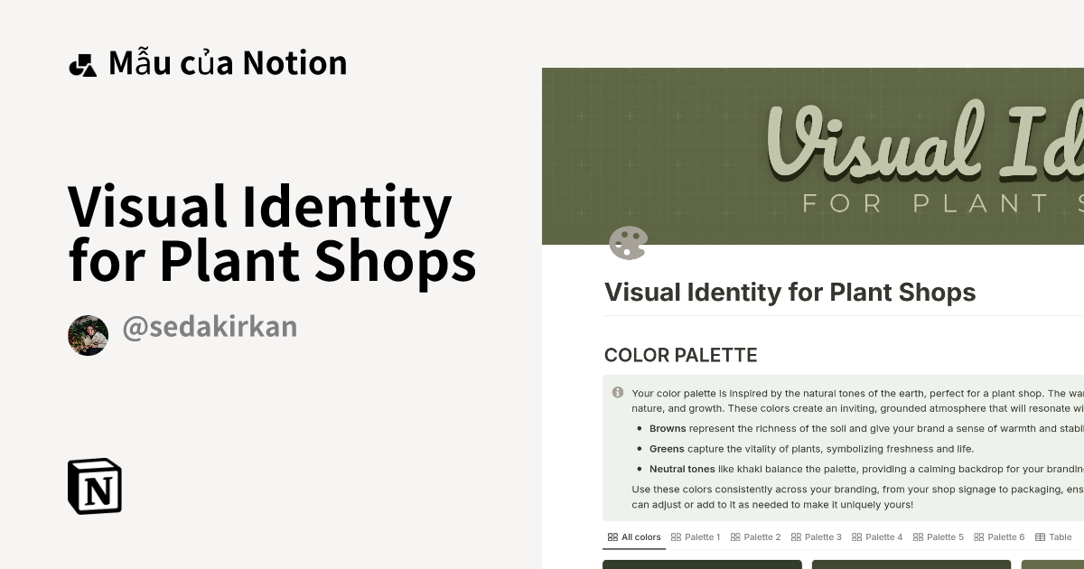 Mẫu Visual Identity for Plant Shops | Thị trường Notion