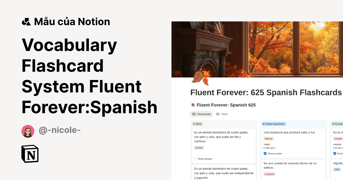 Vocabulary Flashcard System Fluent Forever:Spanish Mẫu do Nicole tạo ...