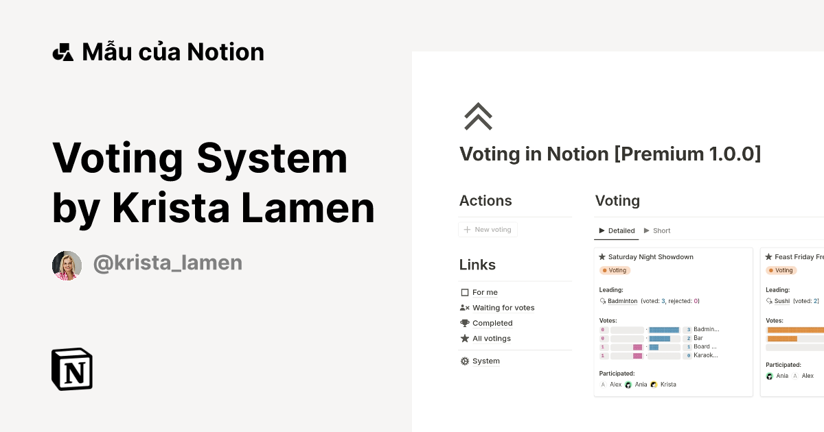 Mẫu Voting System by Krista Lamen | Thị trường Notion
