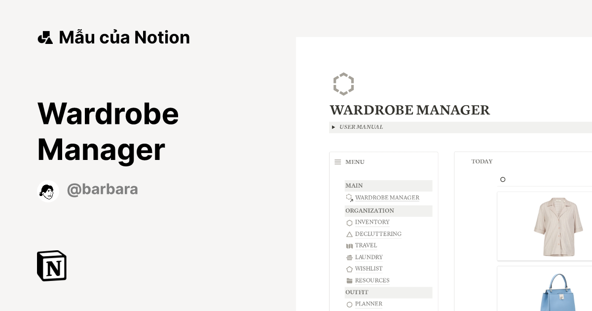 Mẫu Wardrobe Manager | Thị trường Notion