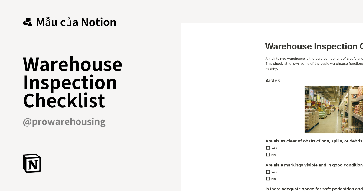 Warehouse Inspection Checklist Mẫu do Pro Warehousing tạo | Thị trường ...