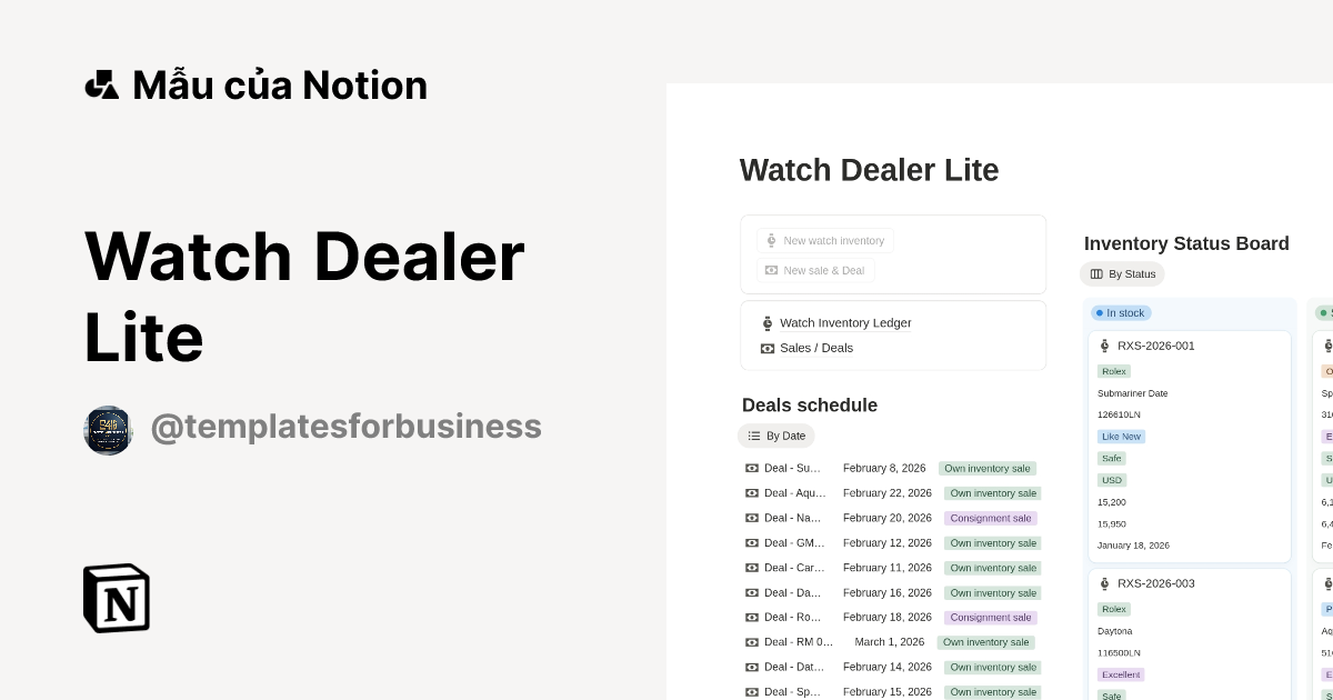 Watch Dealer Lite Mẫu do System4Business Co tạo | Thị trường Notion