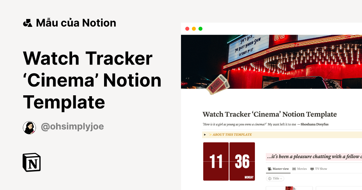 Mẫu Watch Tracker ‘Cinema’ Notion Template | Thị trường Notion