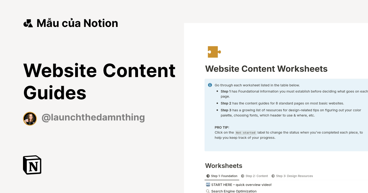 Mẫu Website Content Guides | Thị trường Notion