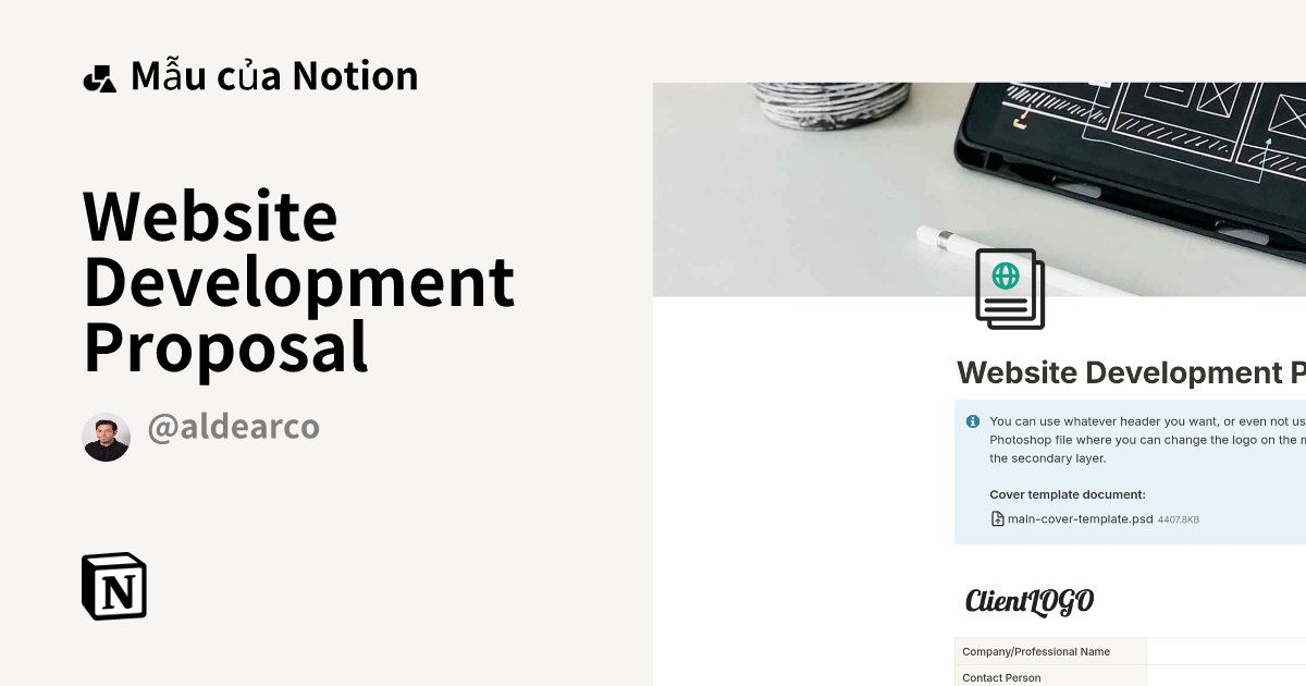 Website Development Proposal Mẫu do Alberto del Arco tạo | Thị trường Notion