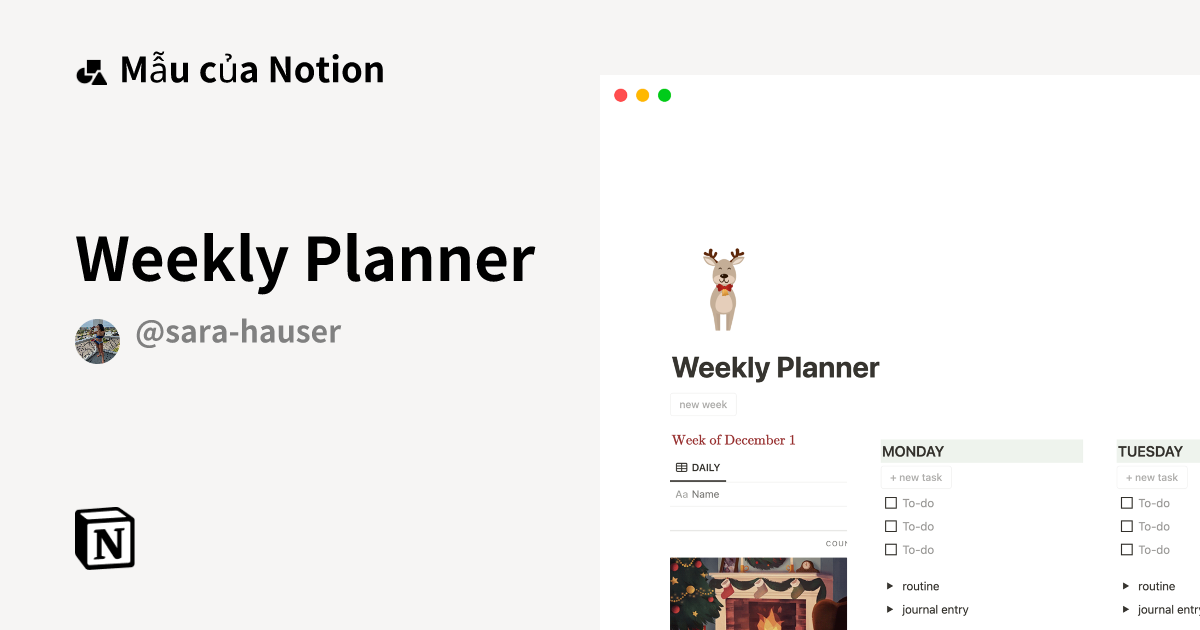 Weekly Planner Mẫu do Sara Hauser tạo | Thị trường Notion