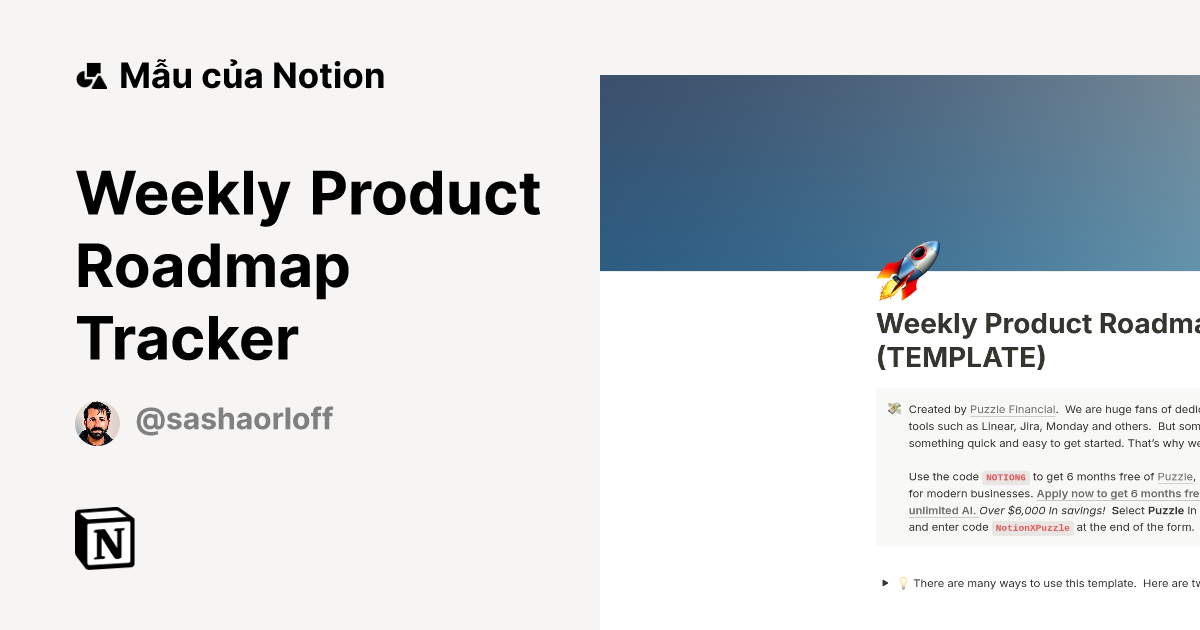 Mẫu Weekly Product Roadmap Tracker | Thị trường Notion