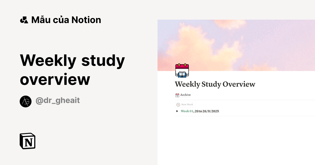 Mẫu Weekly study overview | Thị trường Notion